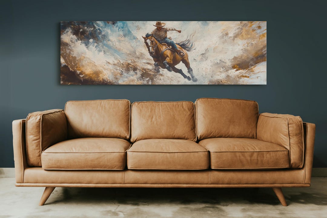 Charging Cowboy in Action - Wild West Horse Rider Canvas Art With ...
