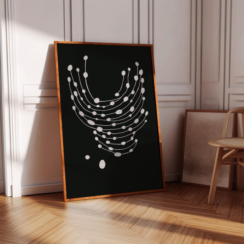 Modern Abstract Line Art – Minimalist White Organic Form on Black ...