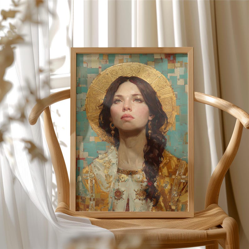 Saintly Woman Portrait | Golden Halo Icon-style Painting in Rich ...