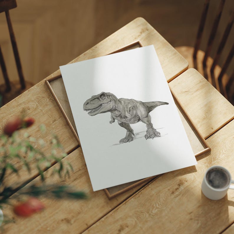 Realistic T-rex Dinosaur Sketch | Detailed Black and White Illustration ...