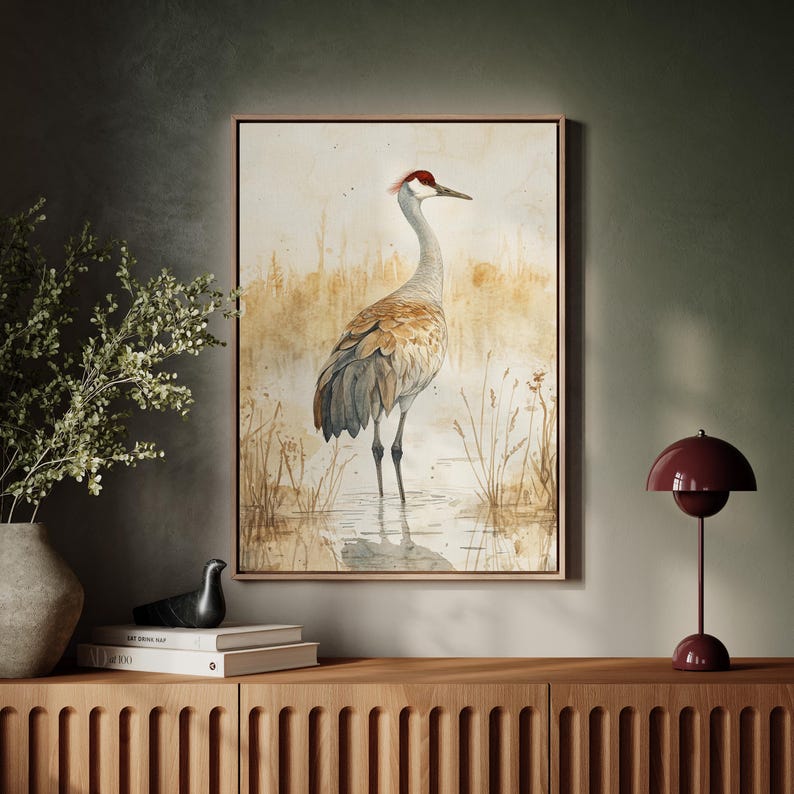 Sandhill Crane Canvas Wall Art – Rustic Watercolor Bird Print for ...