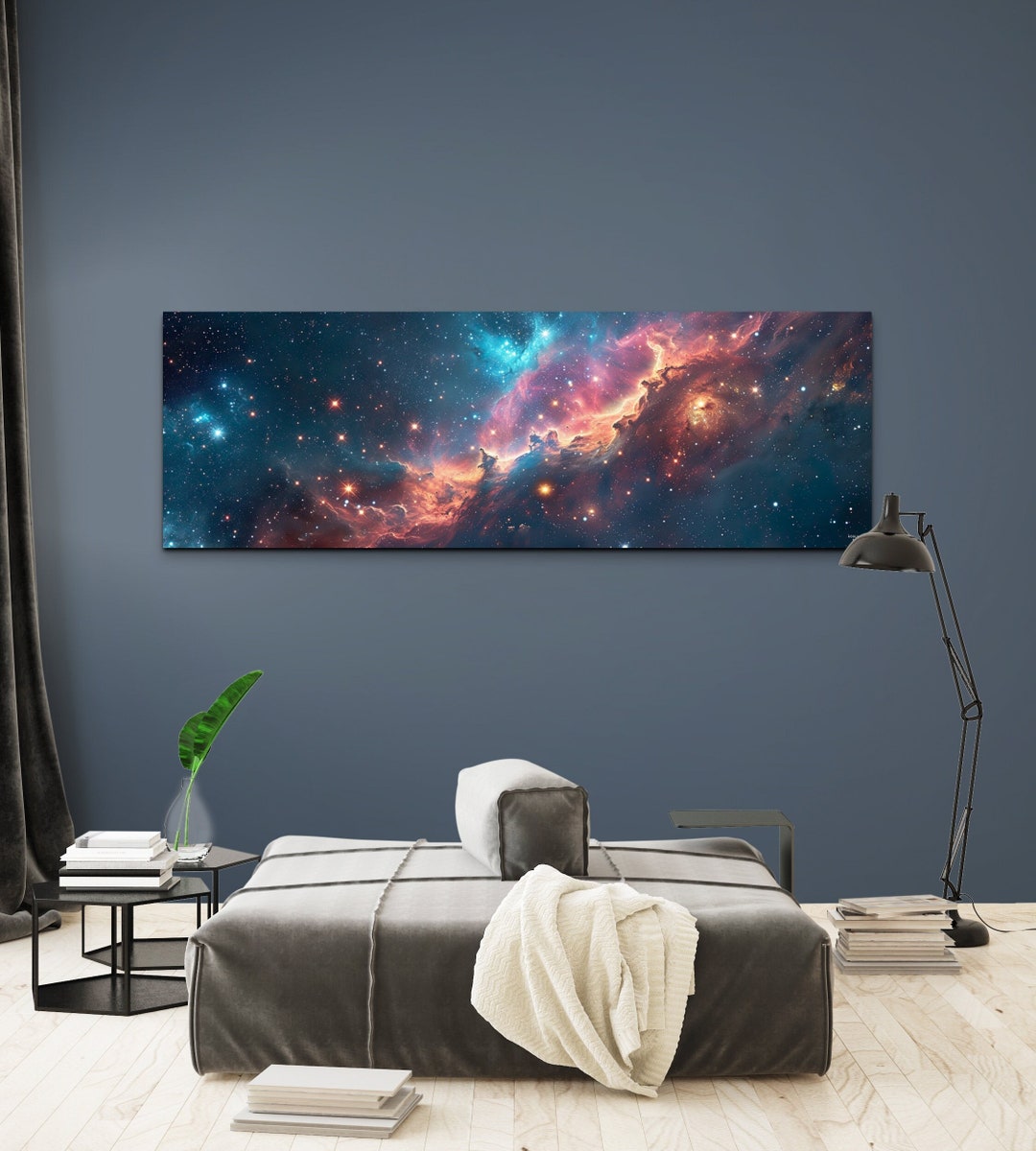 Panoramic Nebula Canvas Wall Art, Space Art, Nebula Wall Art, Cosmic ...