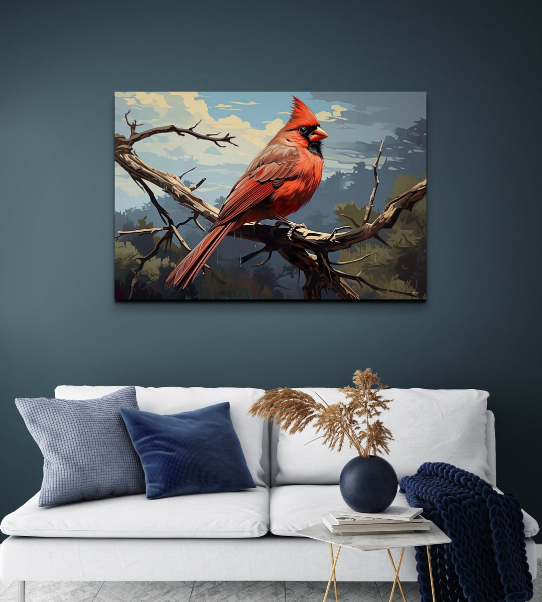 Rustic Style Cardinal Canvas Wall Art, Bird Art, Cardinal Art ...