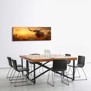 Longhorn Steer Panoramic Canvas Wall Art, Southwestern Wall Art, Cow ...