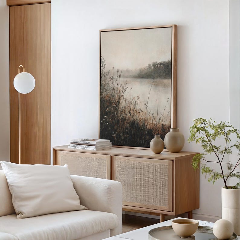 Moody Foggy Lake Canvas, Neutral Nature Wall Art, Misty Landscape ...