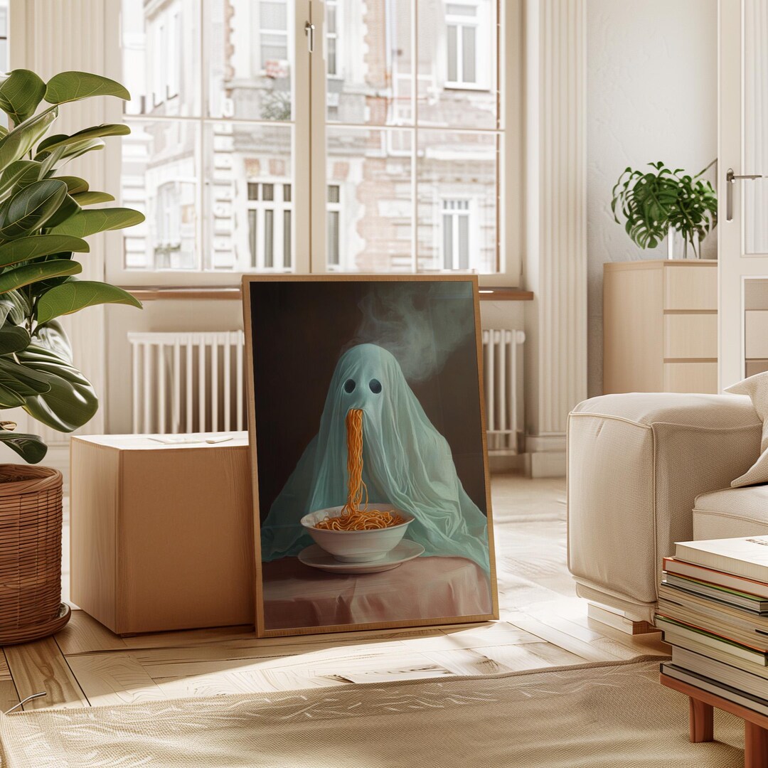 Ghost Eating Spaghetti Wall Art | Funny Halloween Kitchen Decor ...