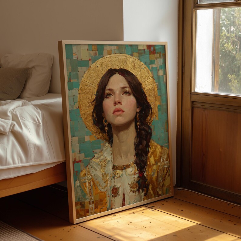 Saintly Woman Portrait | Golden Halo Icon-style Painting in Rich ...