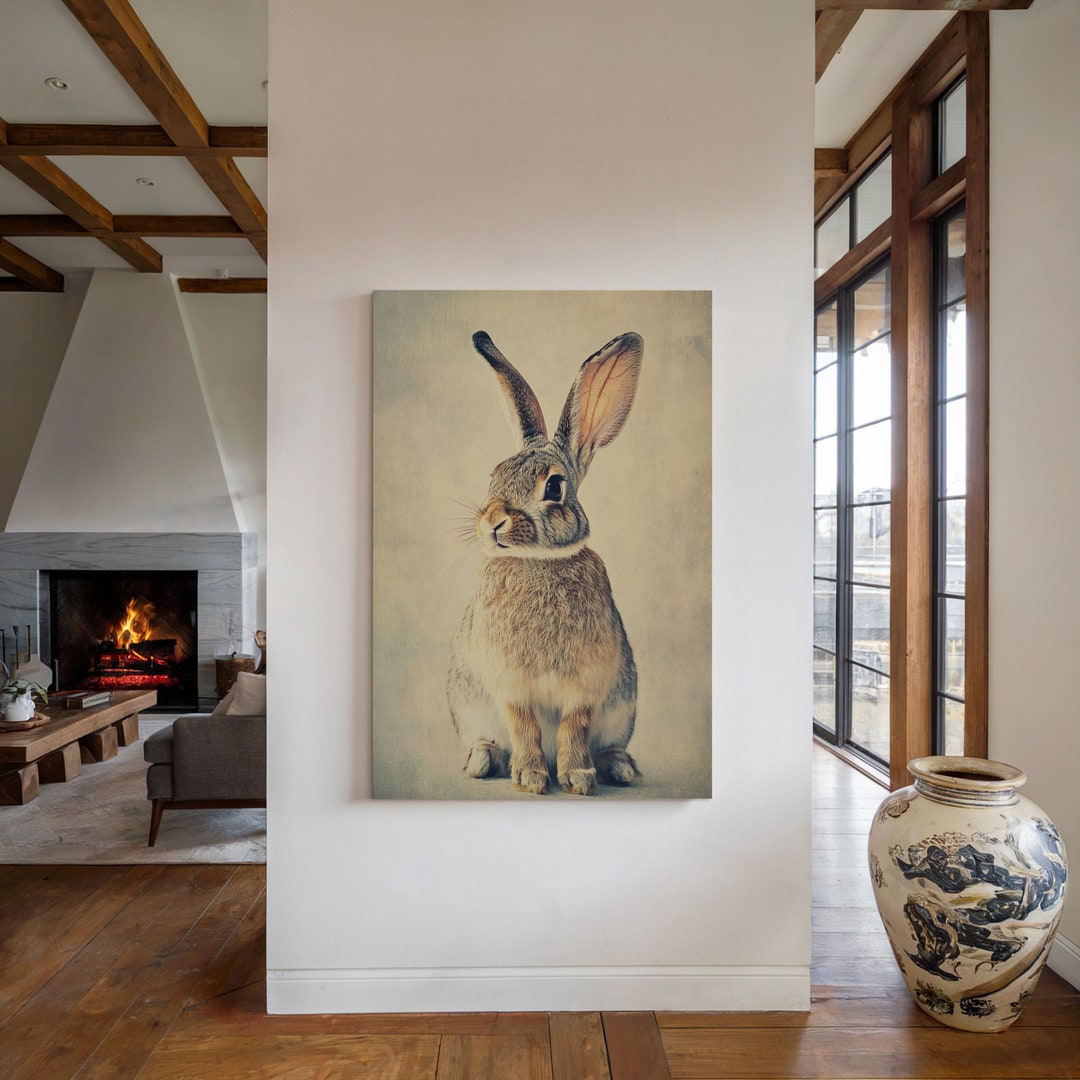 Adorable Rabbit Canvas Wall Art - Rustic Farmhouse Animal Decor for ...