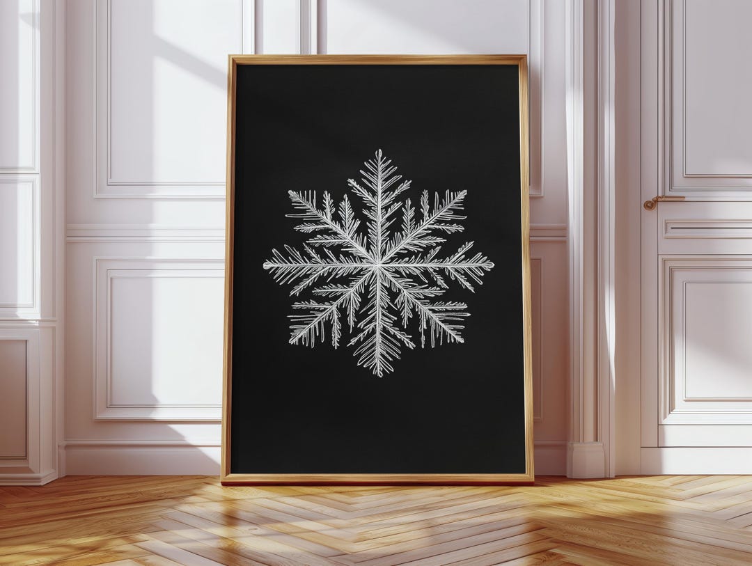 Detailed White Snowflake on Black Canvas | Minimalist Winter Wall Art ...