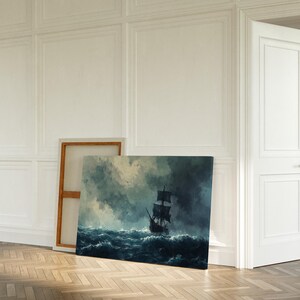 Haunted Ship Canvas Art, Dark Ocean Painting, Vintage Nautical Decor ...