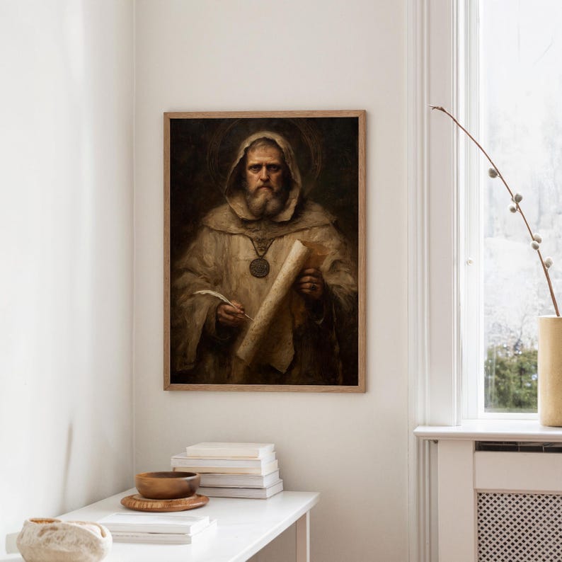 Medieval Monk Writing Scroll Vintage Sacred Art - Etsy