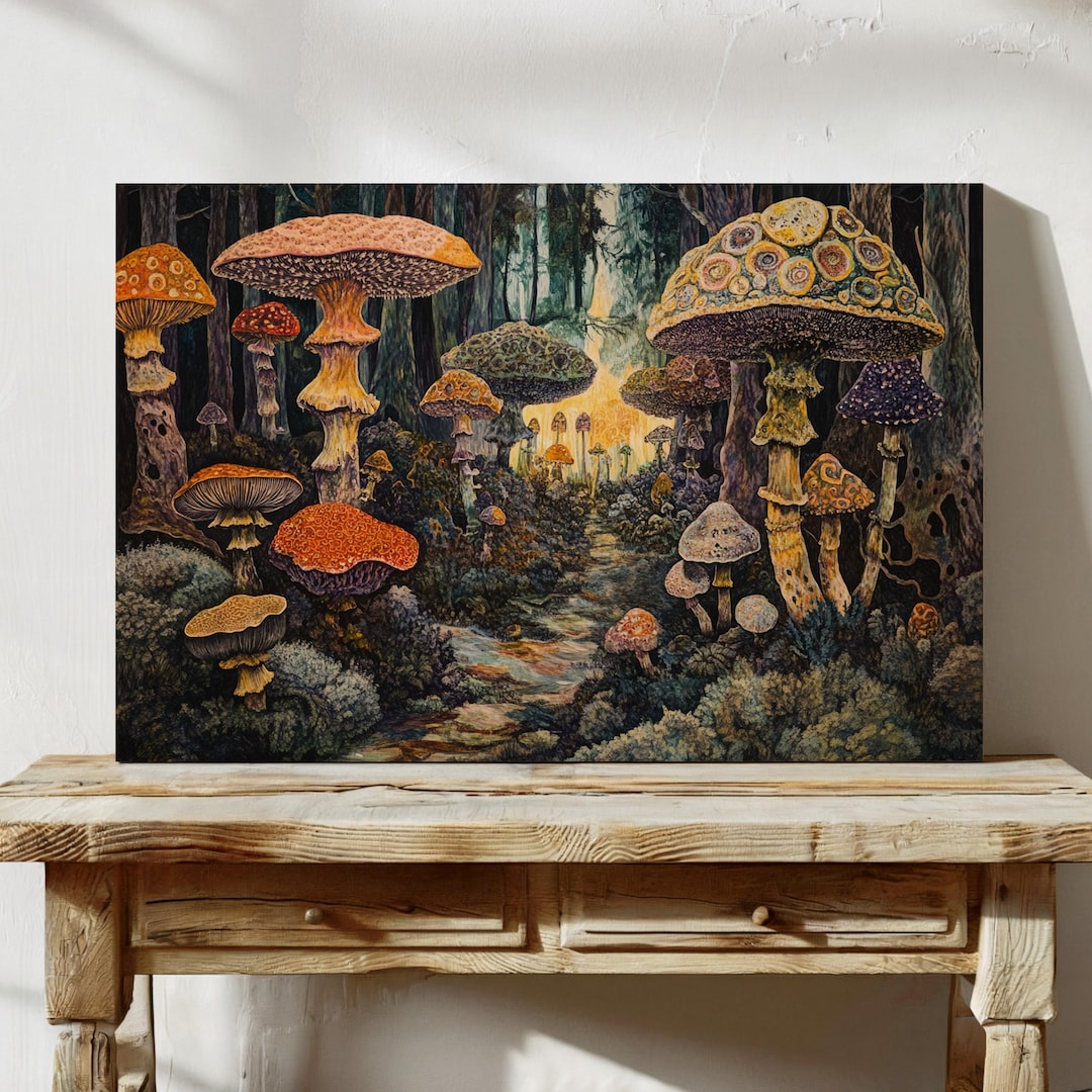 Whimsical Mushroom Forest Canvas Wall Art - Fantasy Fungi Wonderland ...