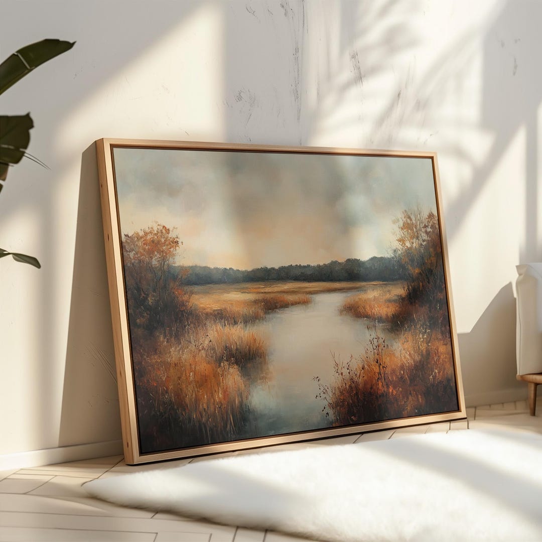 Golden Autumn Marsh Landscape Canvas | Serene Fall River Wall Art ...
