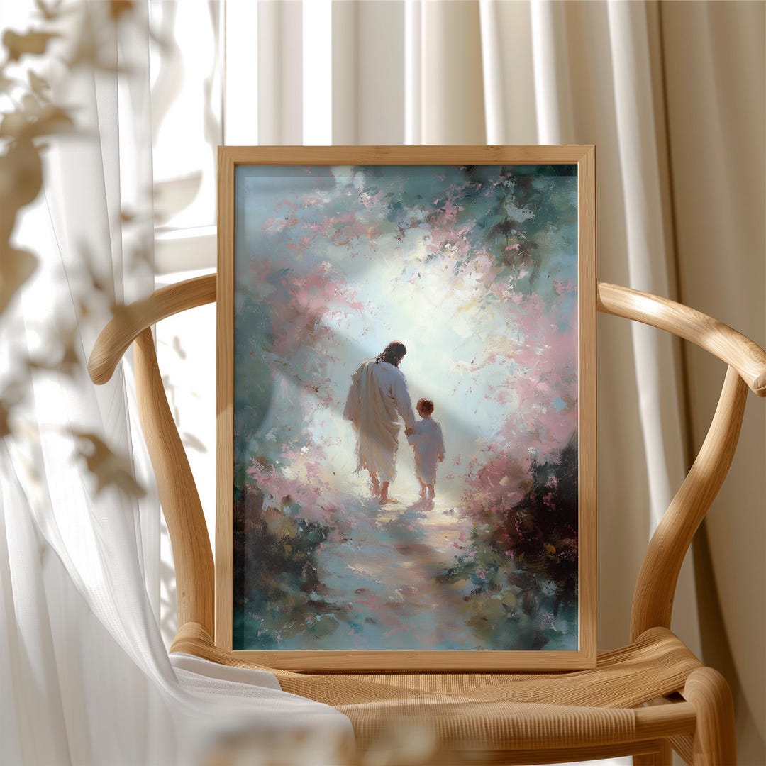 Walking With Jesus | Child and Savior in Blossoming Light - Etsy
