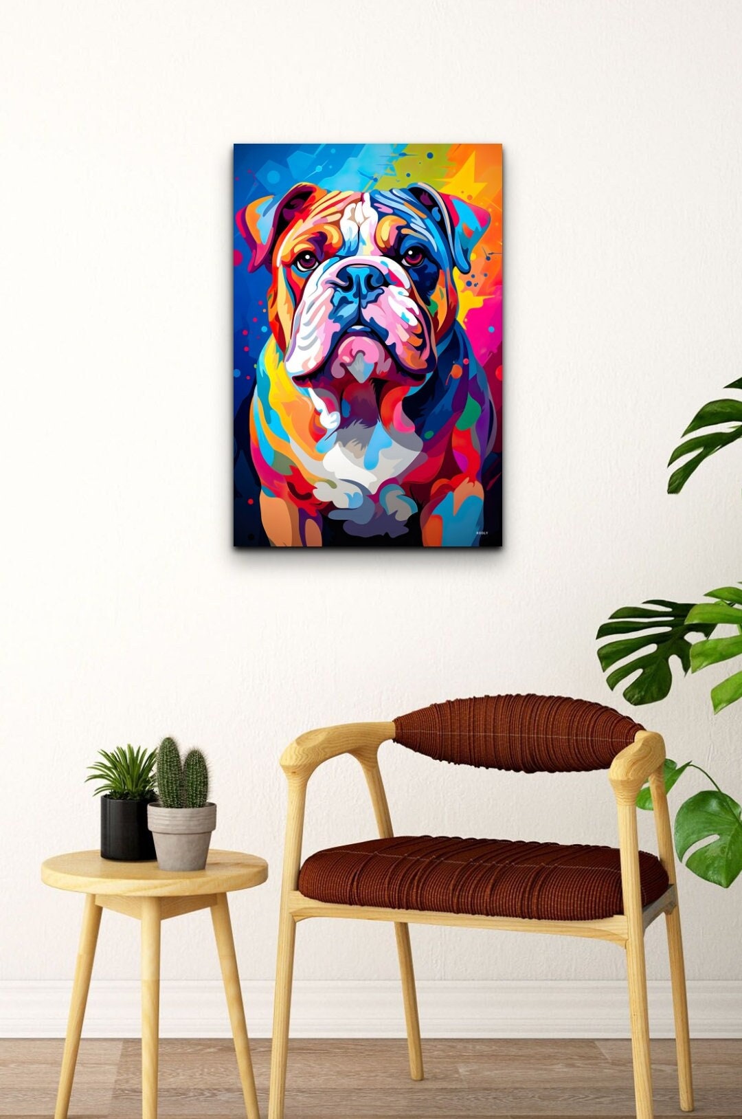 English Bulldog Canvas Wall Art, Cute Colorful Pet Painting, Bulldog ...