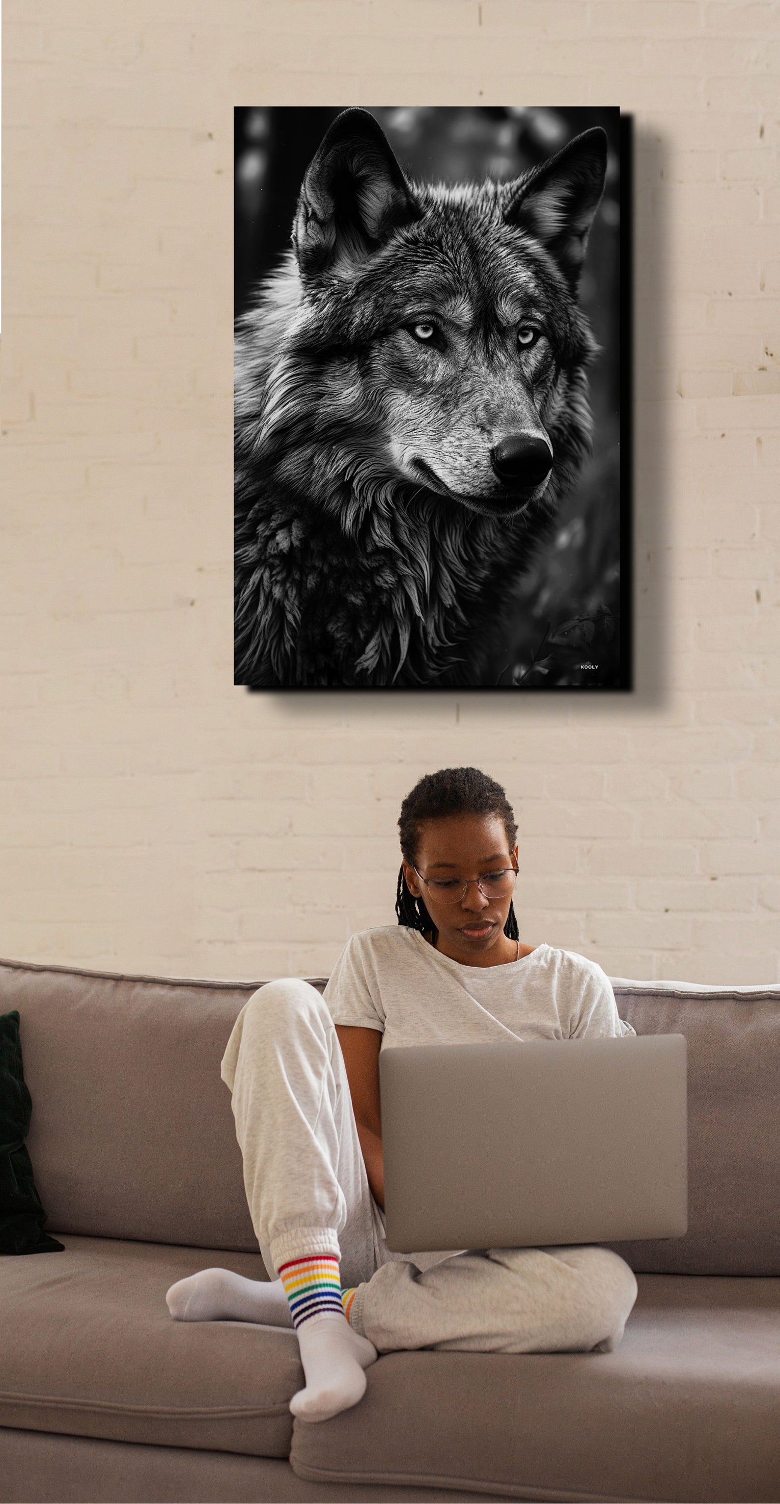 Black and White Lone Wolf Canvas Wall Art, Wolf Nature Animal Wall Art ...