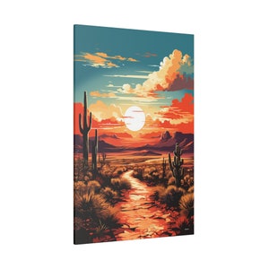 Retro Wave Arizona Desert Scene Canvas Wall Art, Wild Wild West Canvas ...