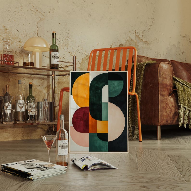 Bold Mid Century Modern Geometric Canvas Wall Art – Color Block ...