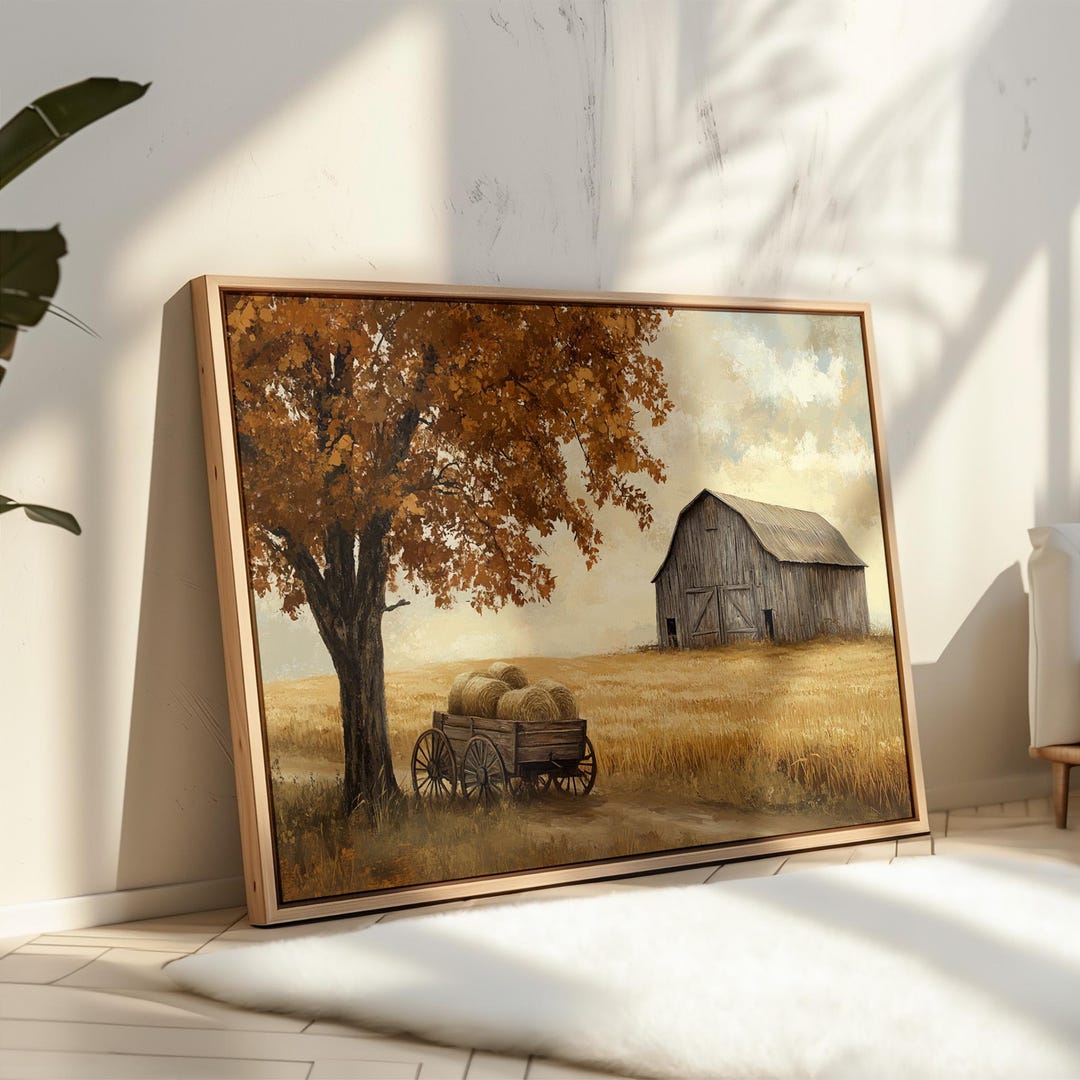 Rustic Farmhouse Canvas Wall Art, Autumn Barn Landscape Print, Country ...
