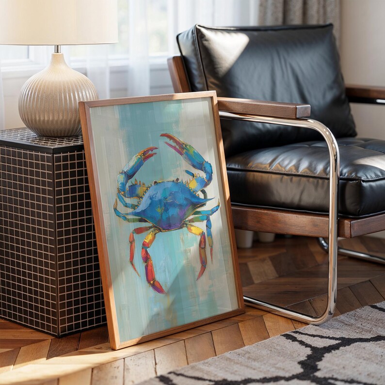 Colorful Blue Crab Wall Art | Coastal Nautical Canvas | Vibrant Beach ...