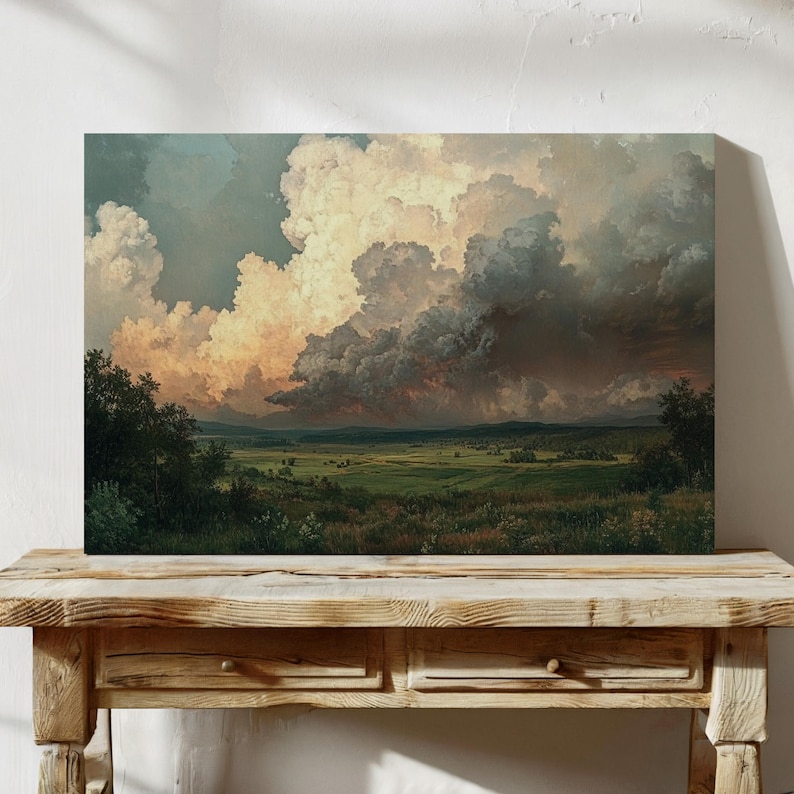 Dramatic Sky Canvas Art - Storm Clouds Over Verdant Fields - Stunning ...