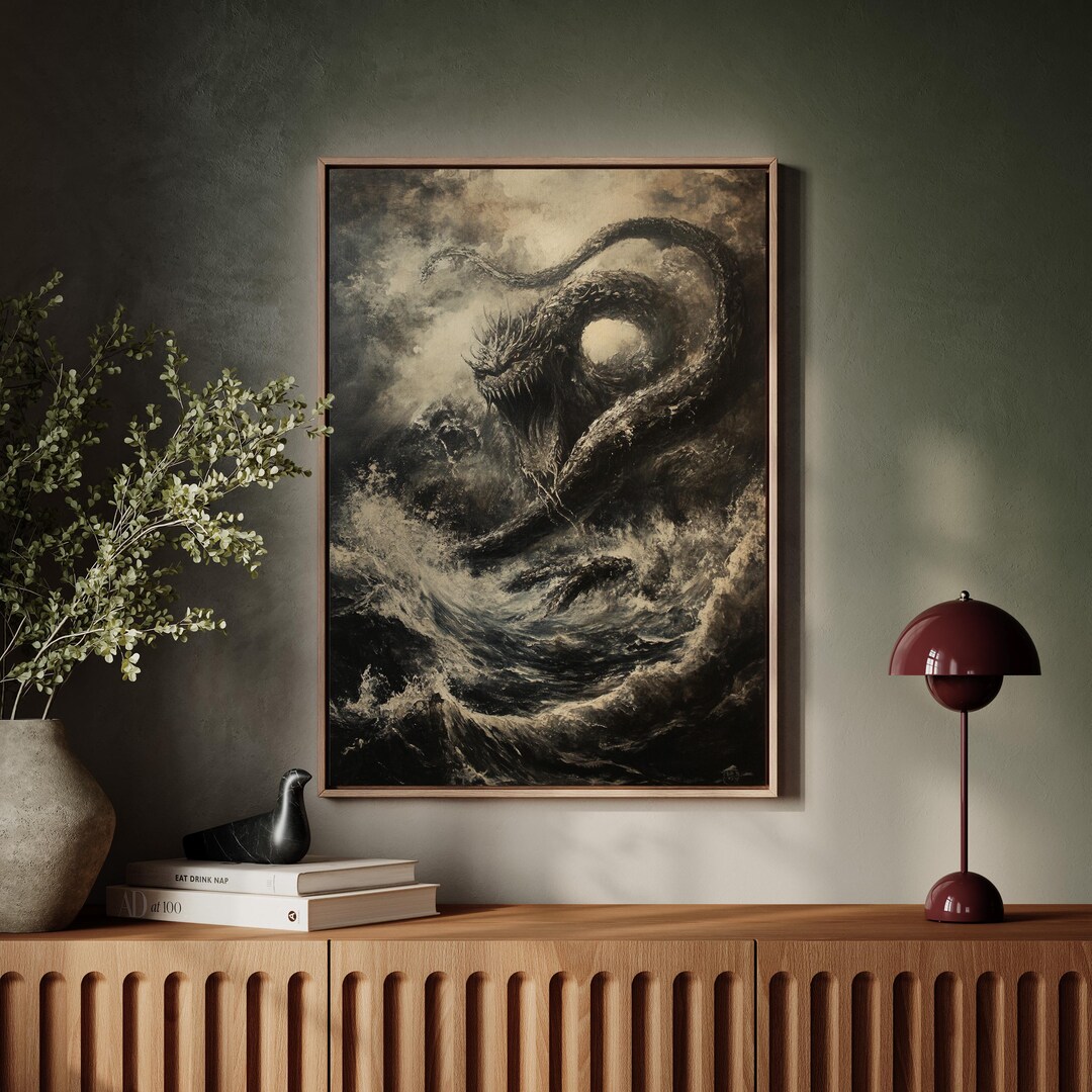Sea Monster Canvas - Mythical Kraken Artwork, Dark Ocean Waves Print ...