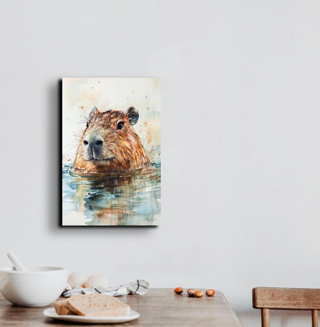 Capybara Watercolor Ready to Hang Premium Canvas Wall Art Print, Wall ...