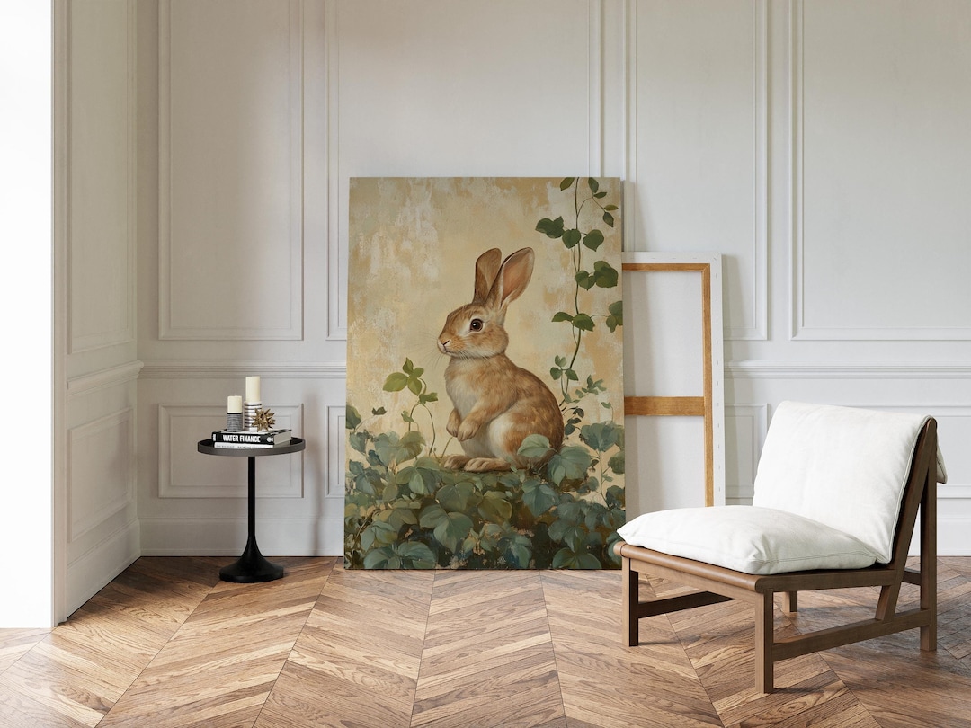 Charming Rabbit Canvas Wall Art With Greenery for Rustic Nature ...