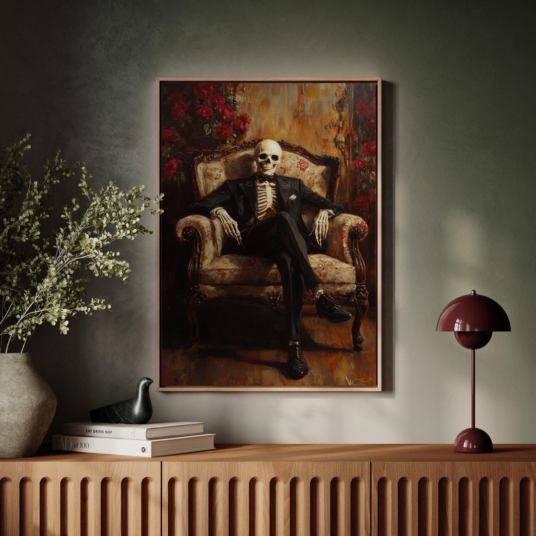 Dapper Skeleton Canvas Wall Art - Gothic Victorian Elegance With ...
