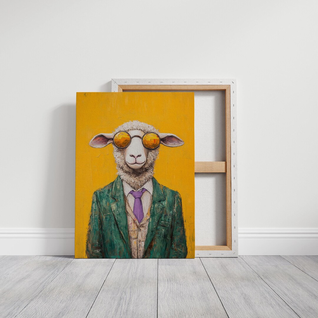 Quirky Sheep in Suit Canvas Art | Yellow Background | Fun Animal ...