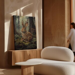 Mystical Jackalope in Forest Landscape - Fantasy Woodland Creature Wall ...