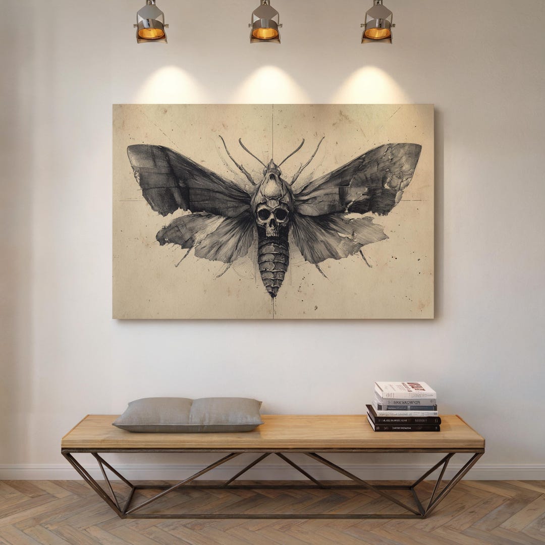 Death’s Head Moth Skull Illustration, Gothic Entomology Art, Dark ...