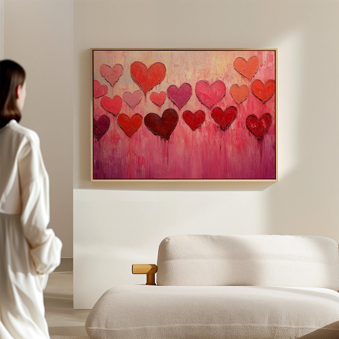 Abstract Heart Canvas Wall Art - Vibrant Pink and Red Romantic Hangable ...