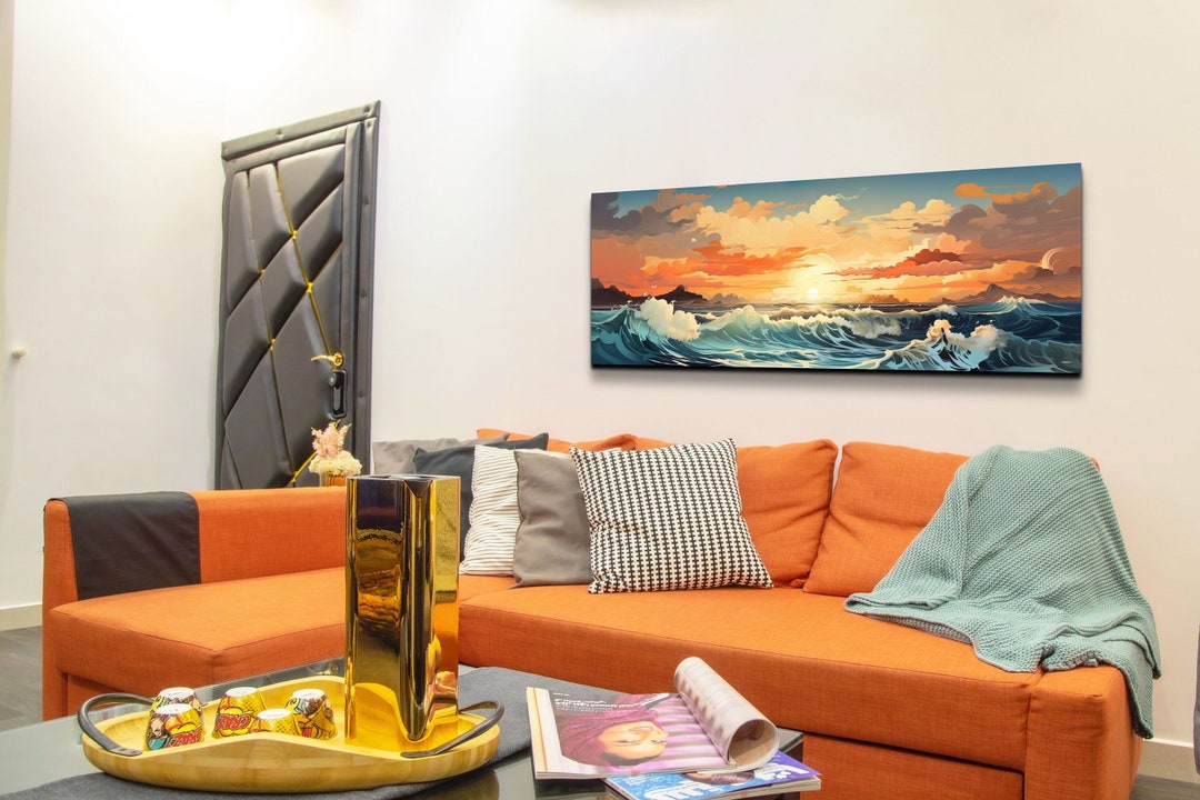 Panoramic Beach Scene Canvas Wall Art, Large Beach Artwork, Panoramic ...