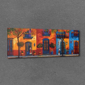 Panoramic Mexican Villas Abstract Art Style, Ready to Hang Canvas Wall ...