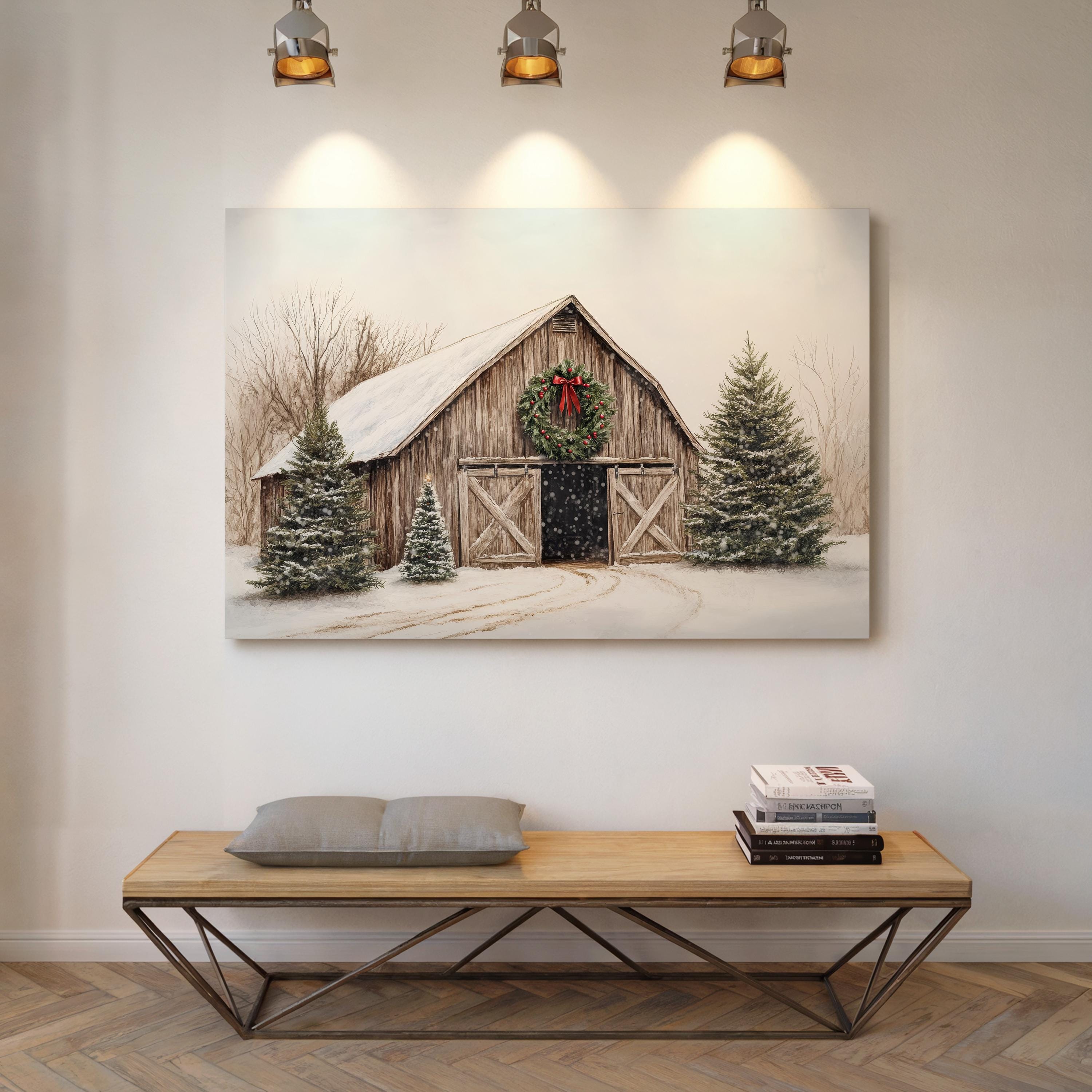 Winter Christmas Time Farmhouse Ready to Hang Canvas Wall Art Print ...