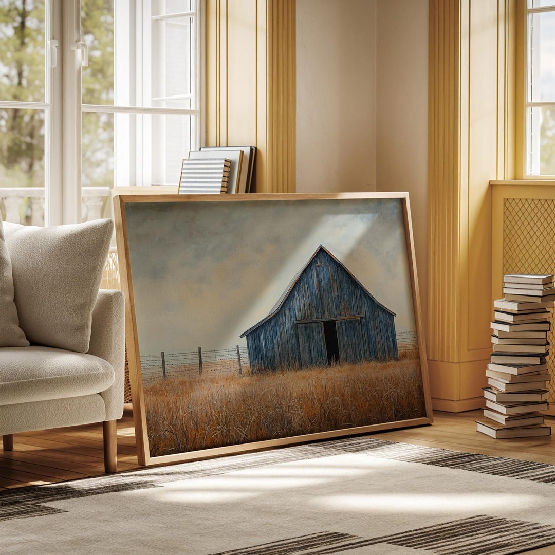 Rustic Blue Barn Canvas Wall Art, Vintage Farmhouse Decor, Country Barn ...