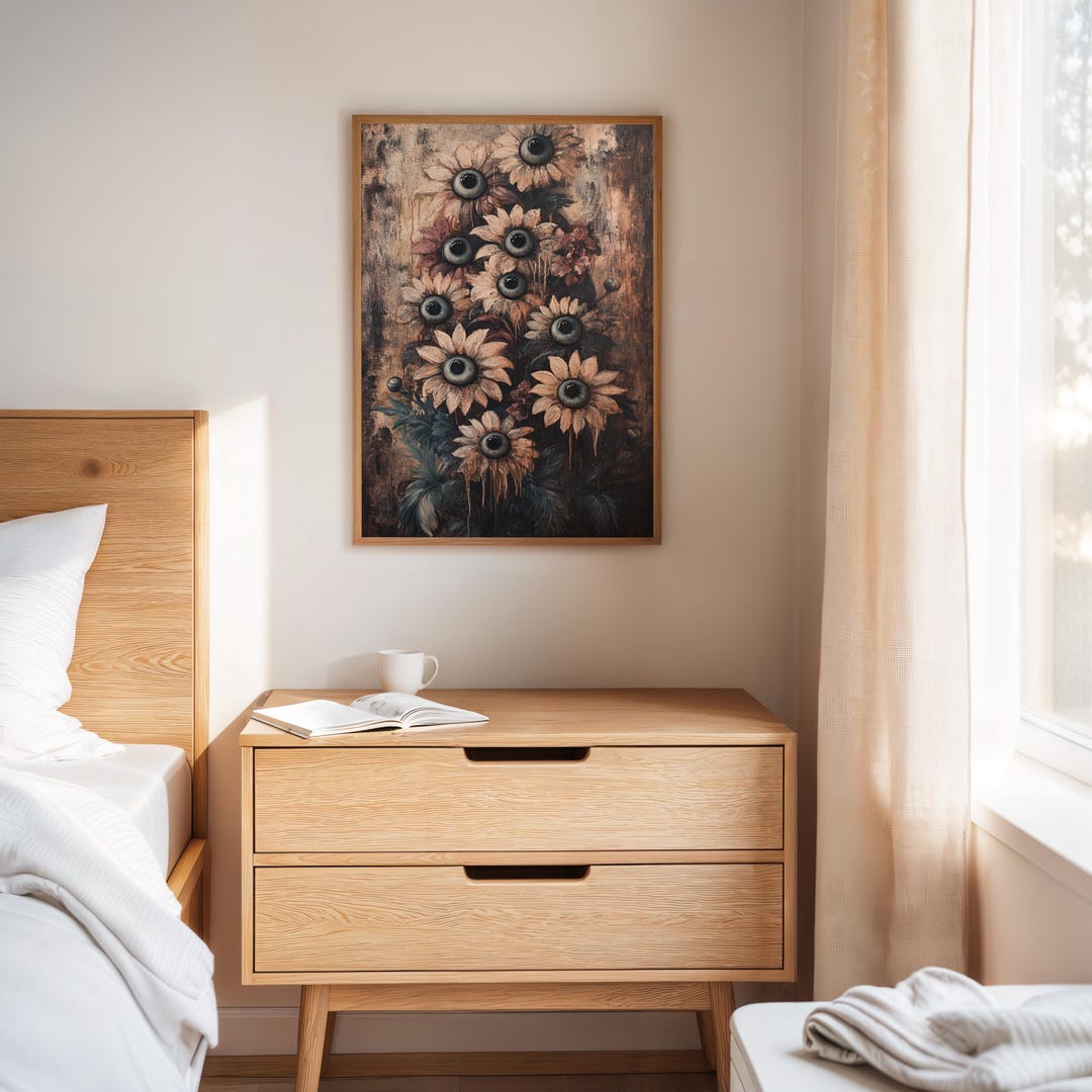 Creepy Eyeball Sunflowers Canvas | Surreal Horror Flower Painting ...