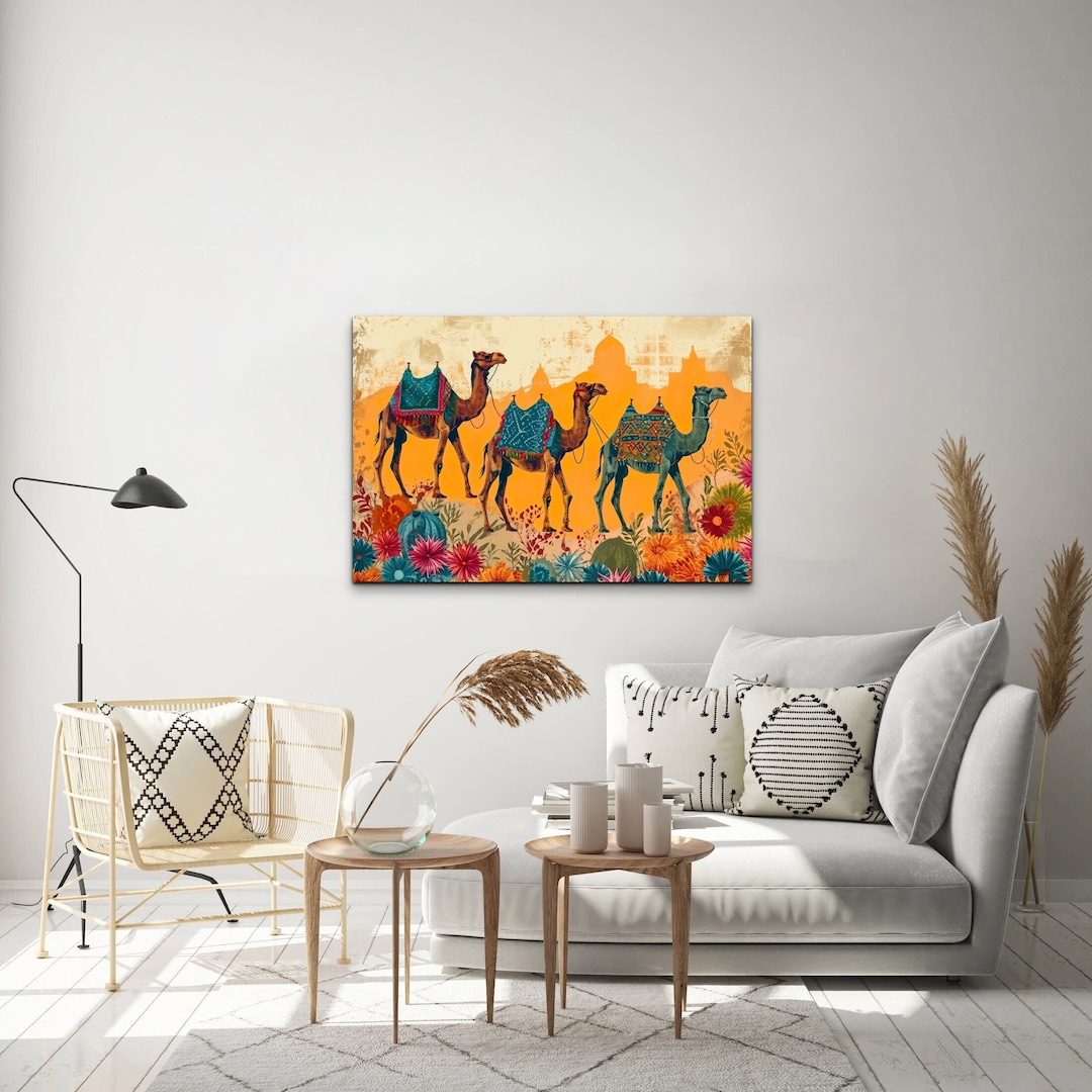 Camel Wall Art Print, Indian Painting, Animal Poster, Colorful Wall Art ...