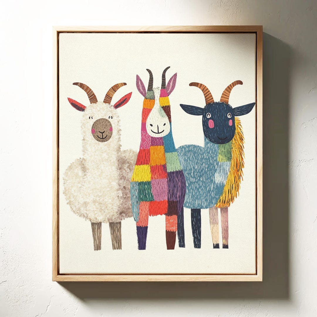 Whimsical Farm Animals Trio Art | Llama, Goat, and Sheep Canvas ...