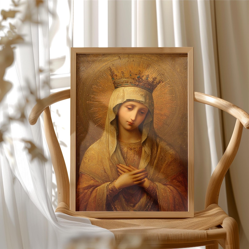 Crowned Madonna in Golden Light | Sacred Icon of Grace and Devotion ...
