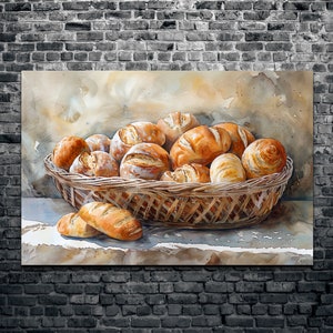 Kitchen Wall Decor Dinner Rolls in Basket Canvas Print Dining Room Wall ...