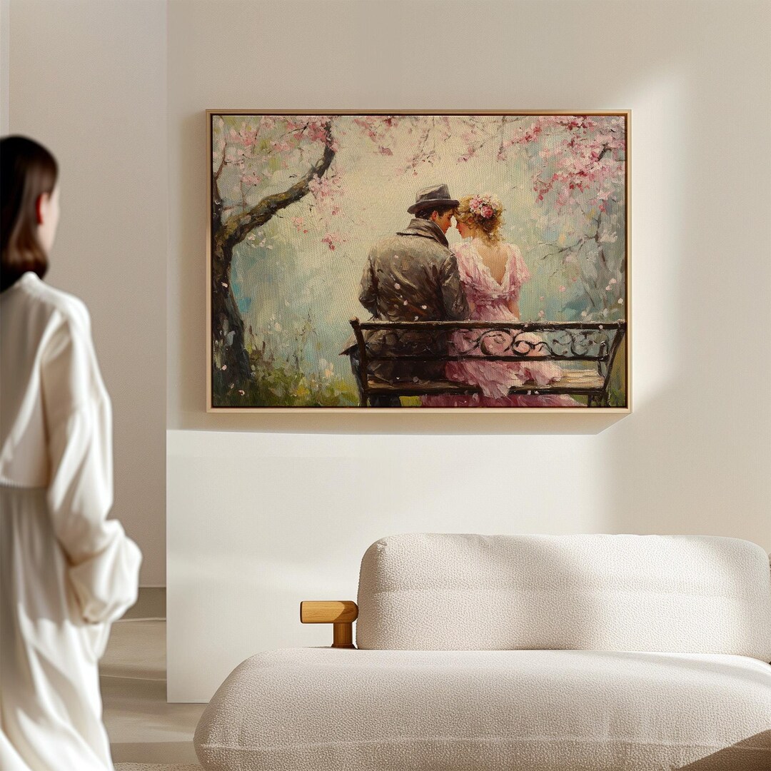 Romantic Couple Under Cherry Blossom Tree - Love Canvas Art, Vintage ...