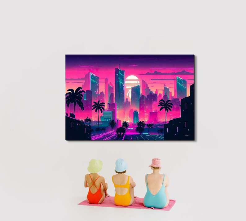 Downtown Miami Synthwave Lofi Vaporwave Canvas Wall Art Print ...
