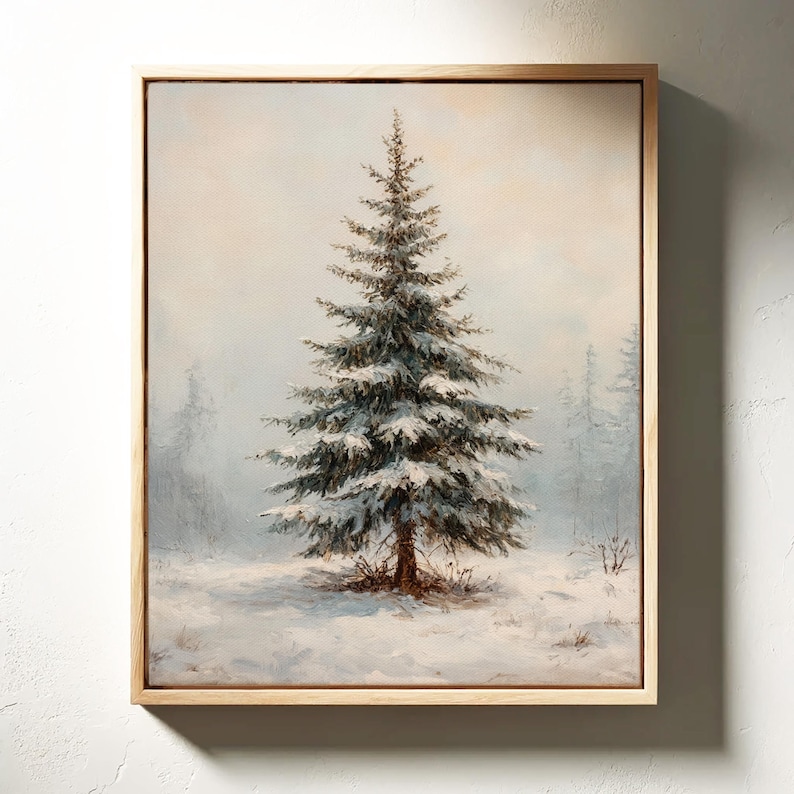 Snowy Pine Tree Canvas Wall Art – Peaceful Winter Forest Scene, Rustic ...