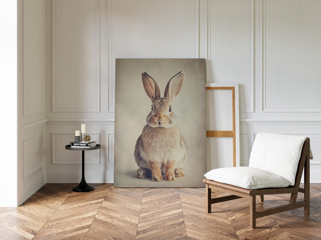 Cute Rabbit Canvas Wall Art - Minimalist Farmhouse Animal Decor for ...