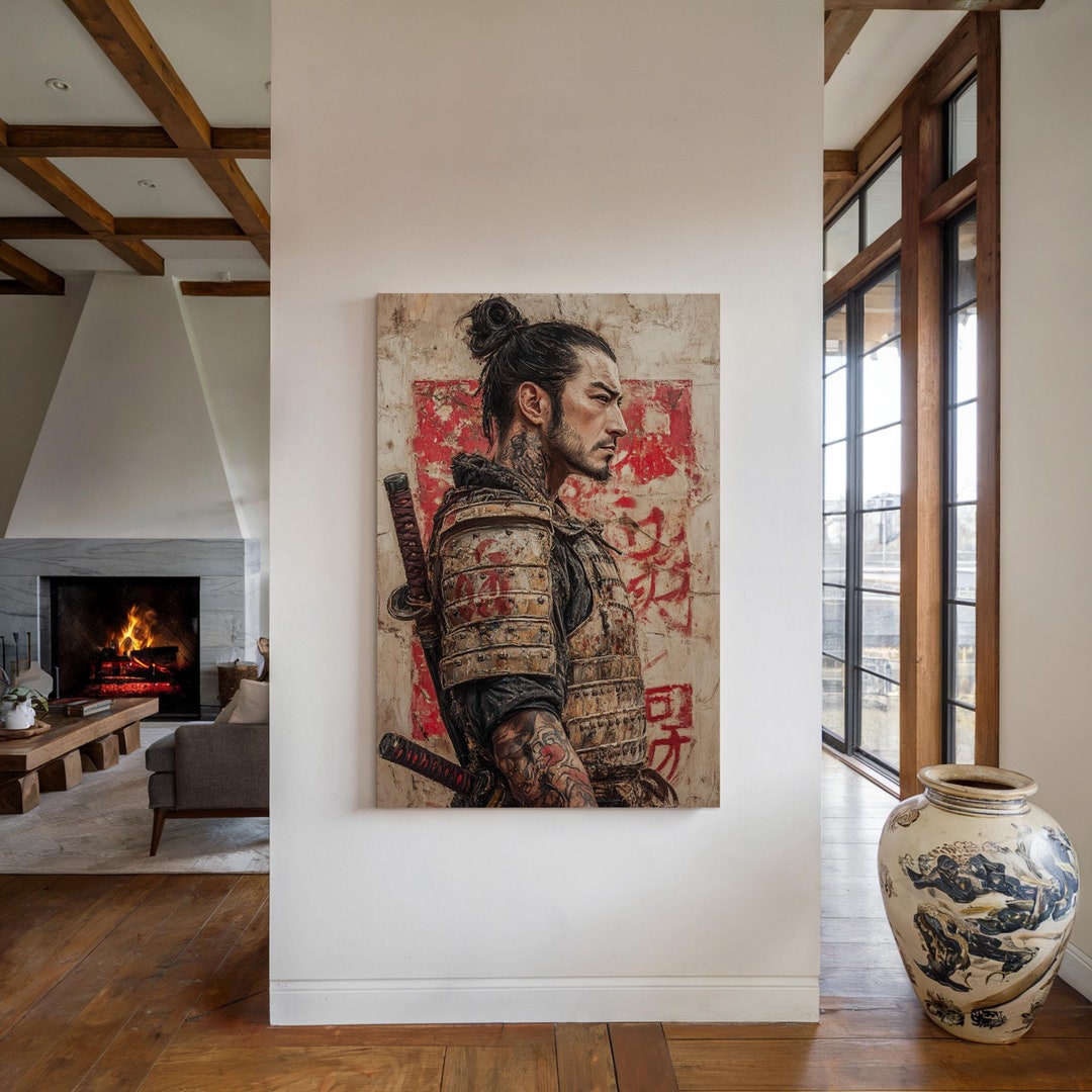 Samurai Warrior Art Print - Intense Side Profile in Detailed Armor, Red ...