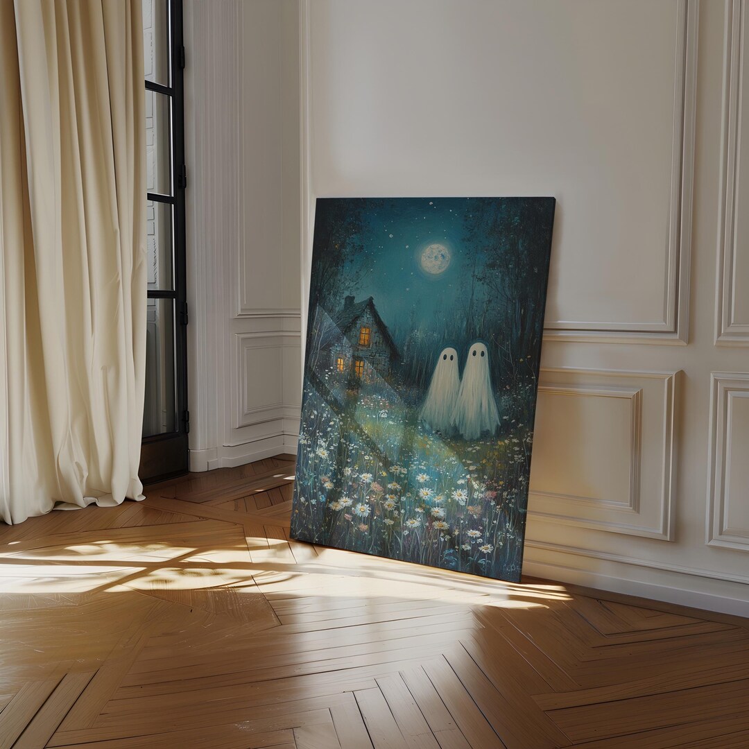 Cottagecore Ghost Art - Haunted House Wall Decor - Spooky Ethereal Halloween Canvas - Vintage ...