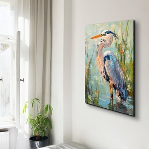Oil Paint Blue Herron Ready to Hang Canvas Wall Art Print , Herron Art ...