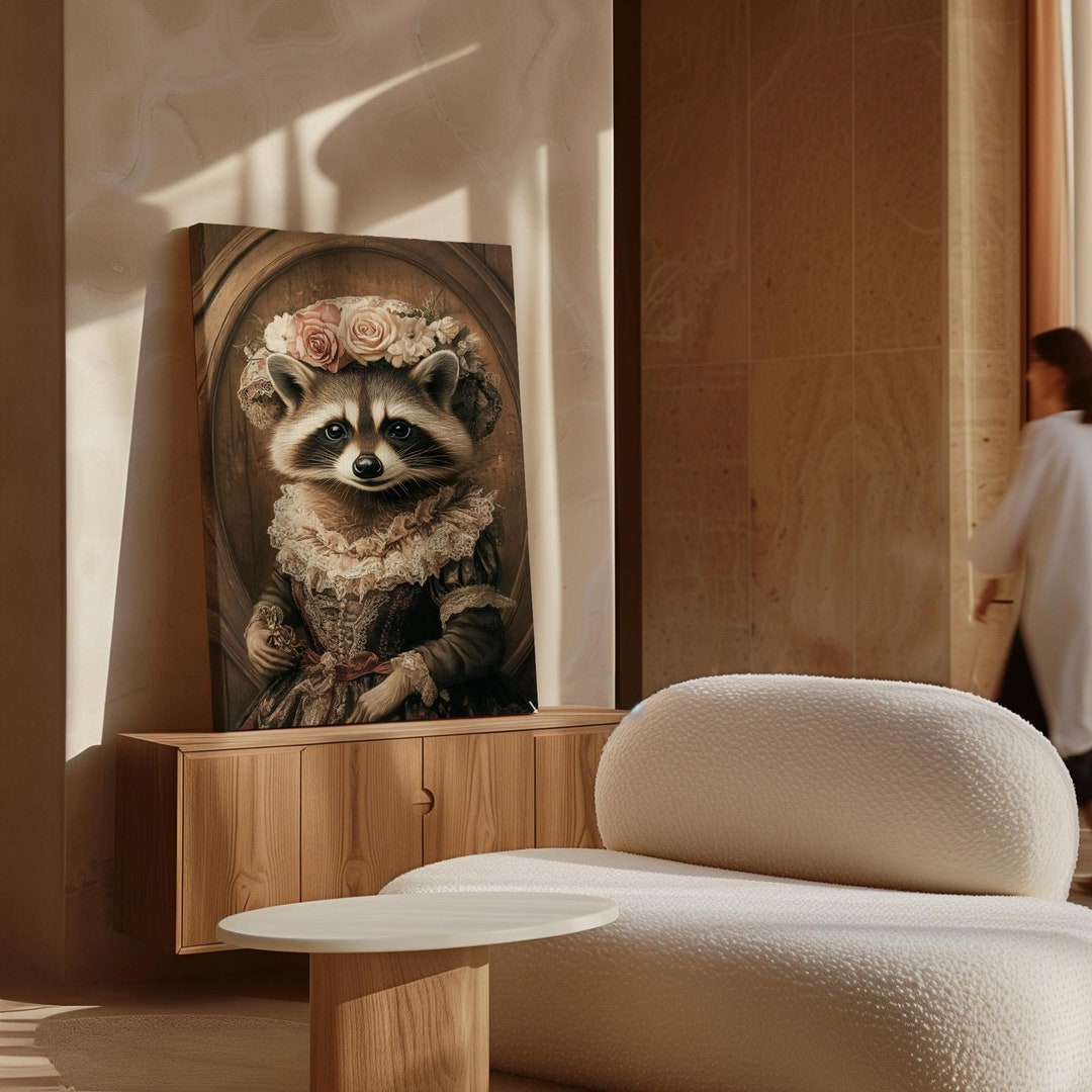 Victorian Raccoon Portrait Canvas - Elegant Animal Wall Art With Lace ...